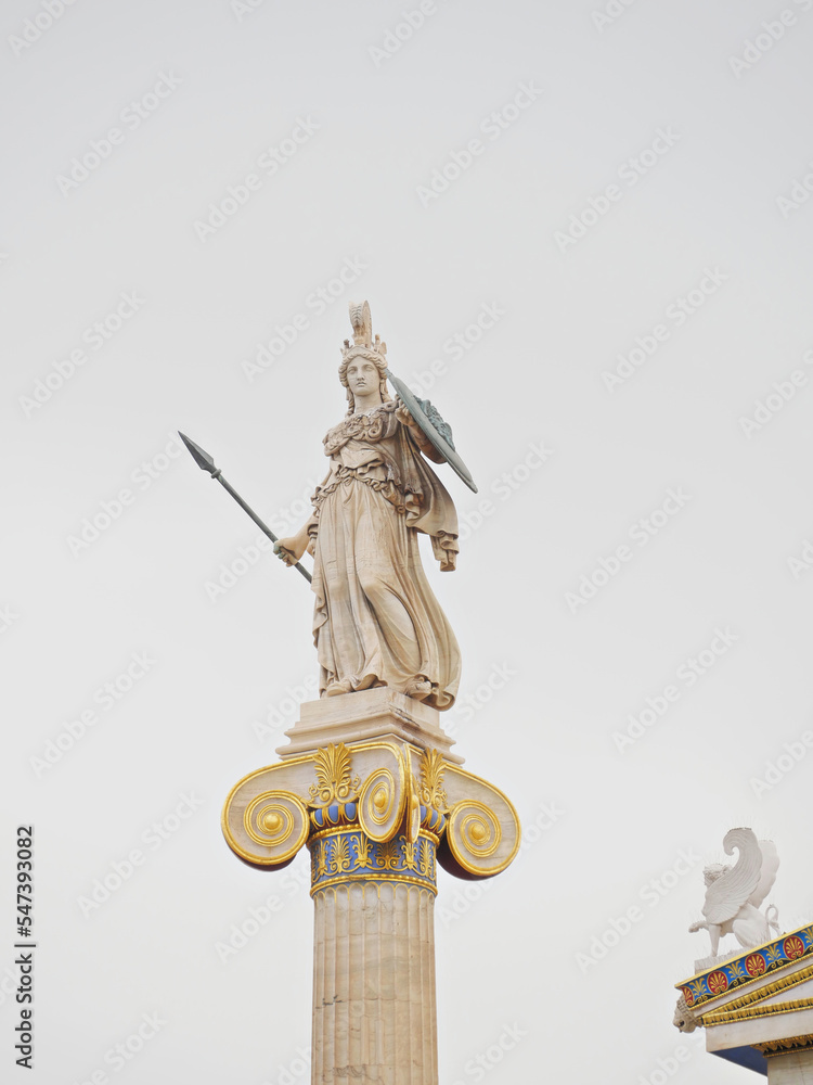 Athena's marble statue, the ancient Greek goddess of knowledge and ...