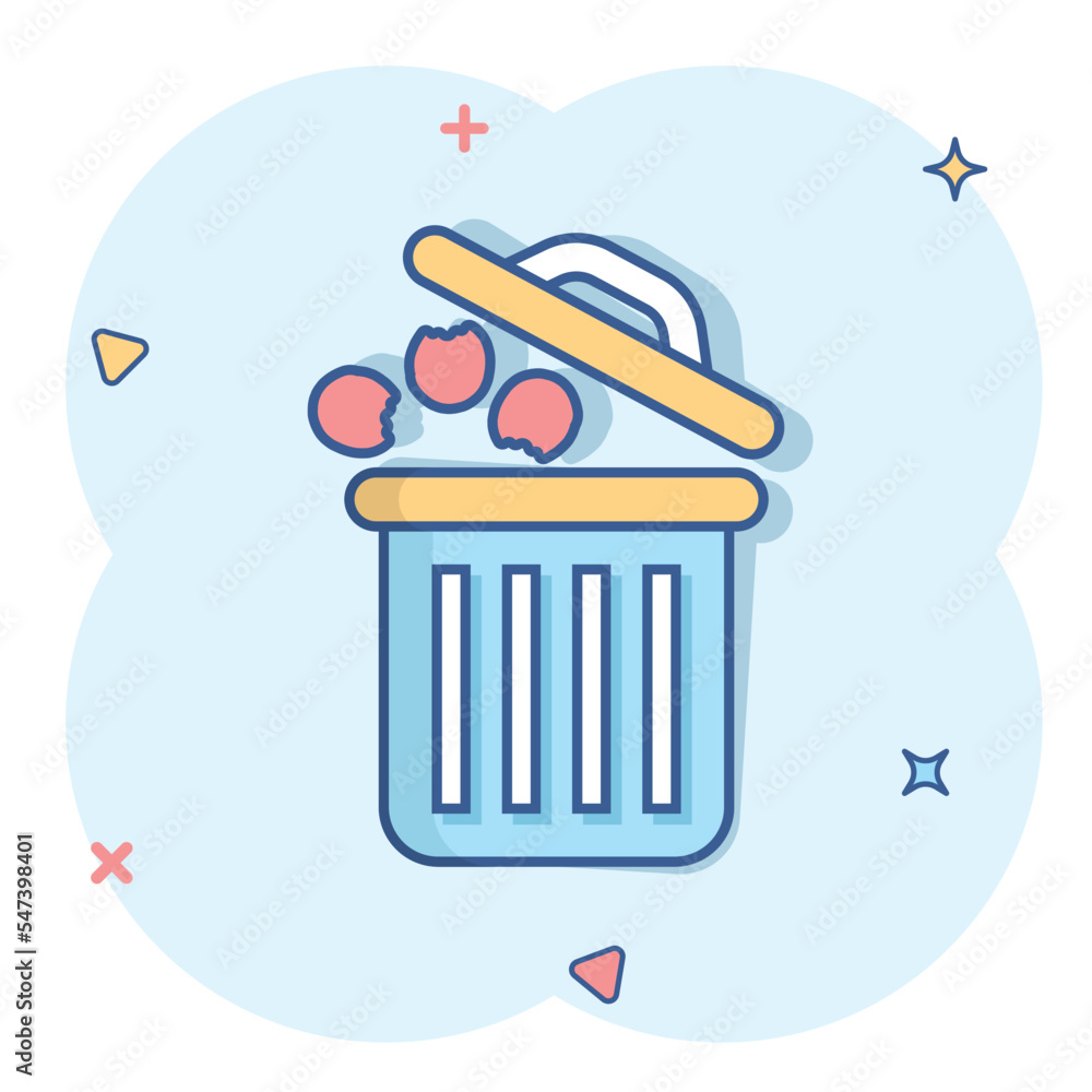 Garbage bin icon in comic style. Recycle cartoon vector illustration on ...