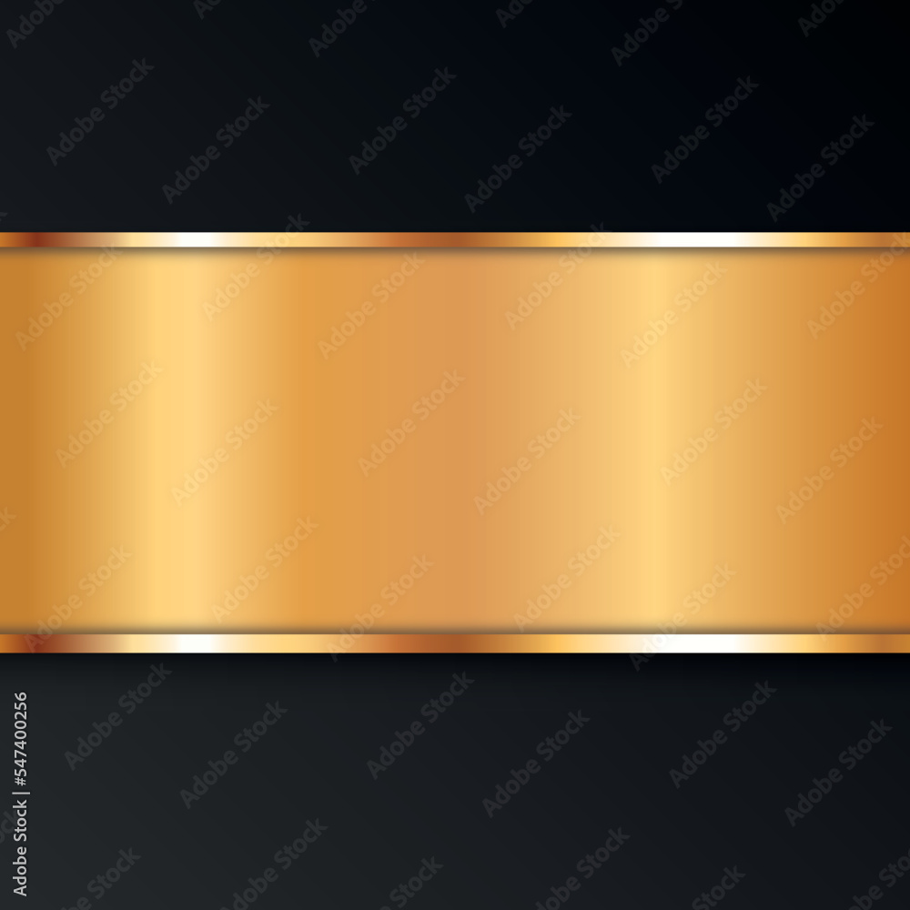 long gold colored ribbon banner with gold frame on black background ...