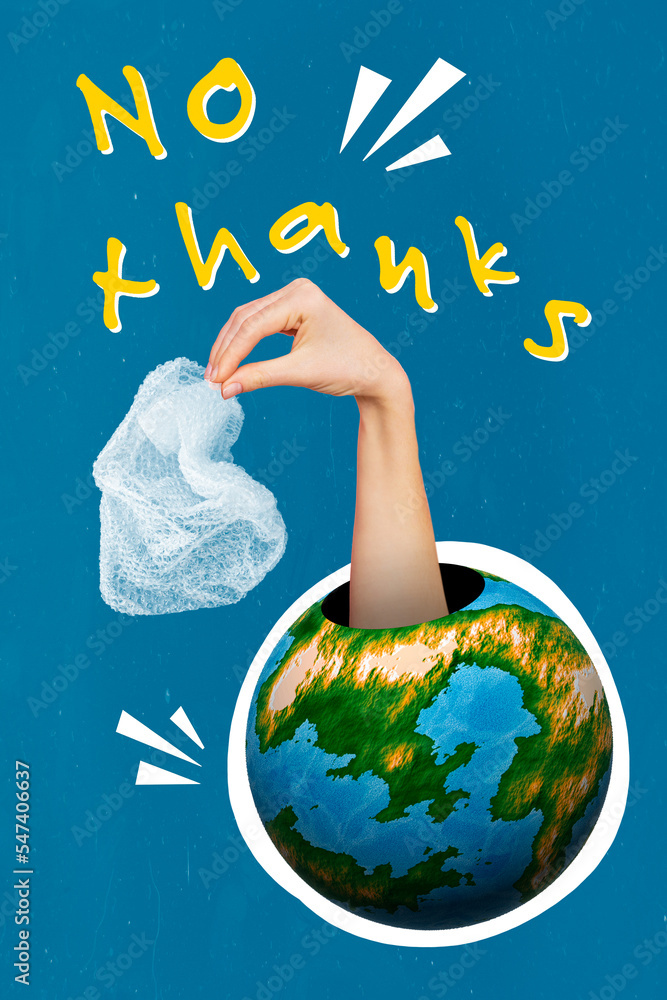 Vertical creative collage photo illustration of hand from planet earth ...