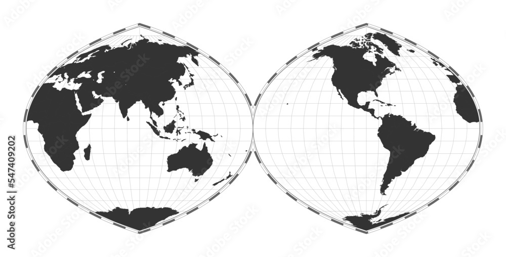 Vector world map. Quartic authalic projection interrupted into two ...