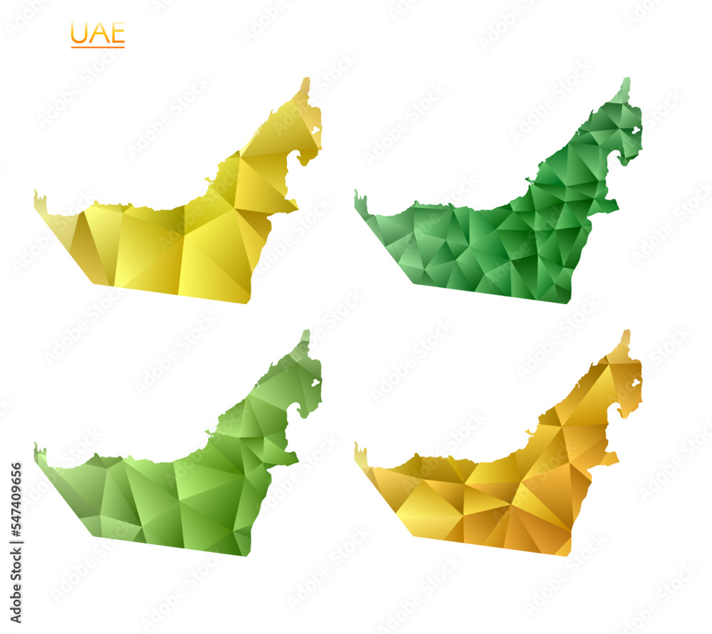 Set of vector polygonal maps of UAE. Bright gradient map of country in ...