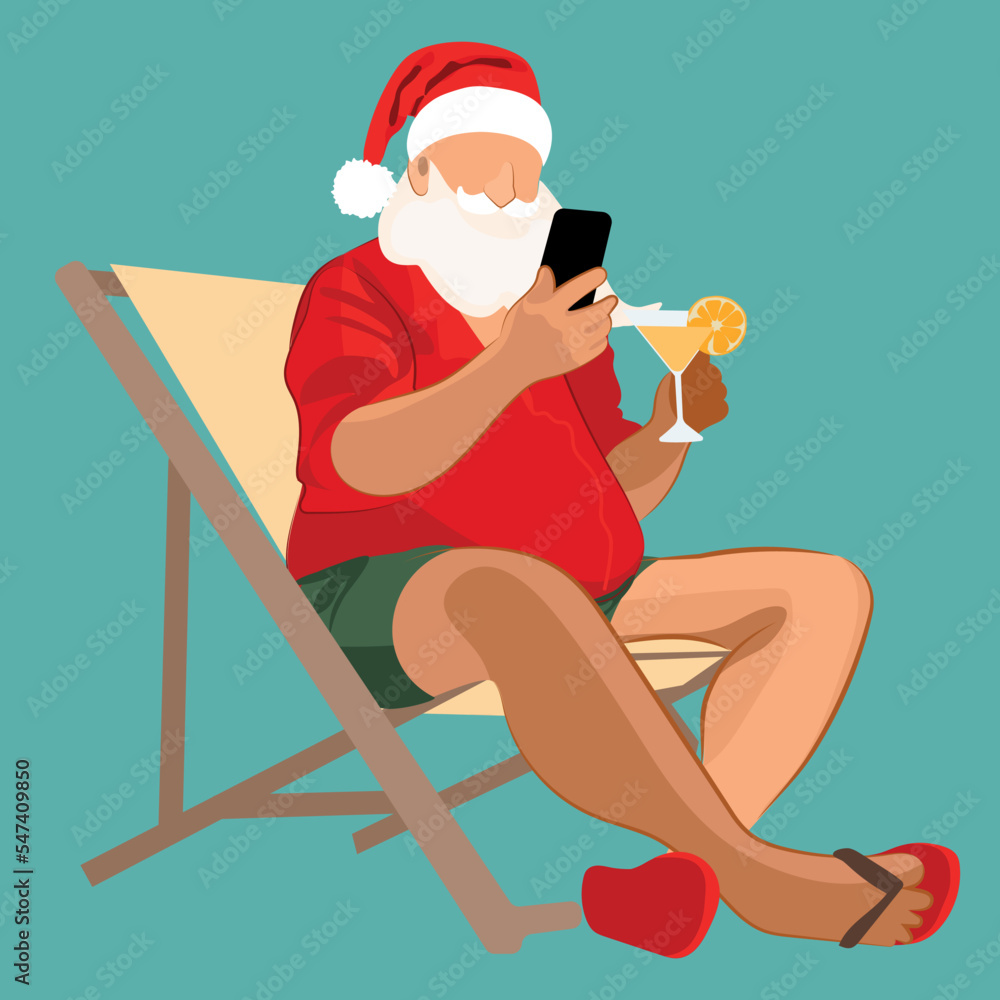 Cartoon Santa Claus sipping a margarita in the tropics. Cartoon Santa ...