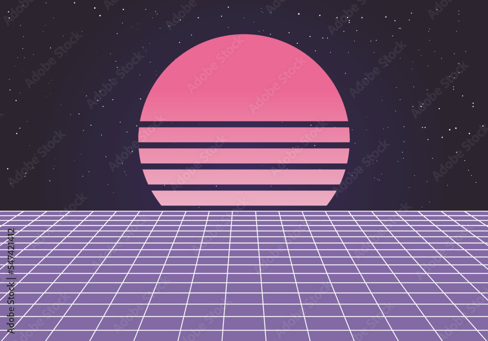 Vector futuristic synth retro wave illustration in 1980s posters style ...
