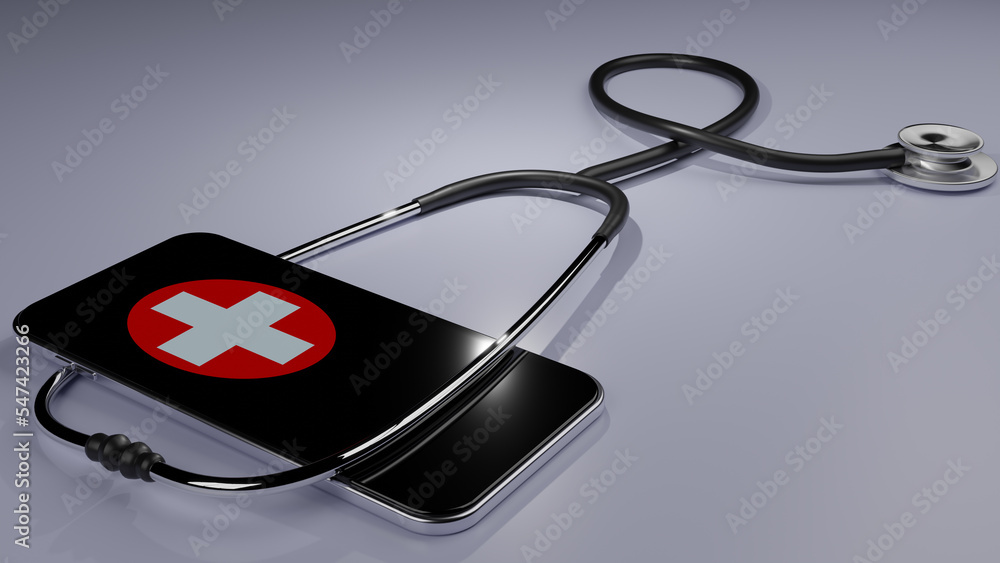 Cell phone with medical symbol on screen and a stethoscope Stock Photo ...