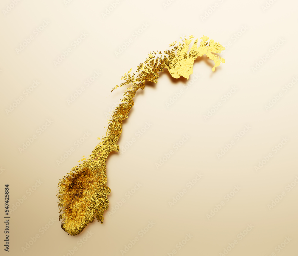 Norway Map Golden metal Color Height map Background 3d illustration ...