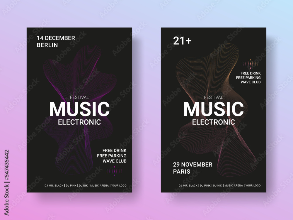 Abstract music posters. Sound waves. Summer house DJ flyers set ...