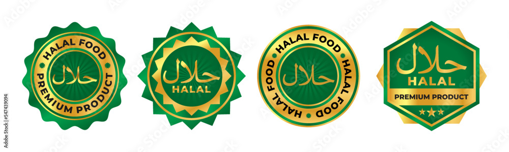 Poster Halal food and product badge logo vector with green and gold ...