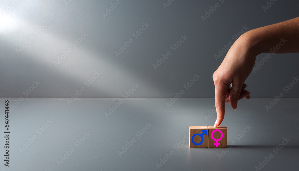 hand pointing at gender signs , concept of gender confusion or problems ...
