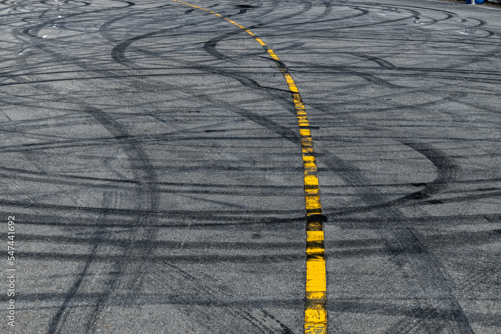 Tire track mark on asphalt tarmac road race track texture and ...