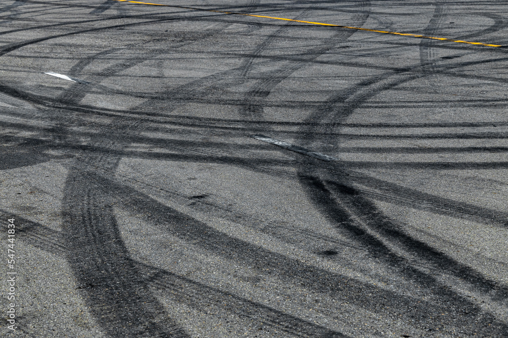Tire track mark on asphalt tarmac road race track texture and ...