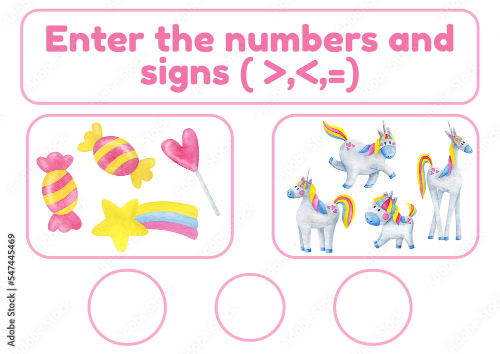 Activity page, sheet for kids. Arithmetic task for comparing numbers ...