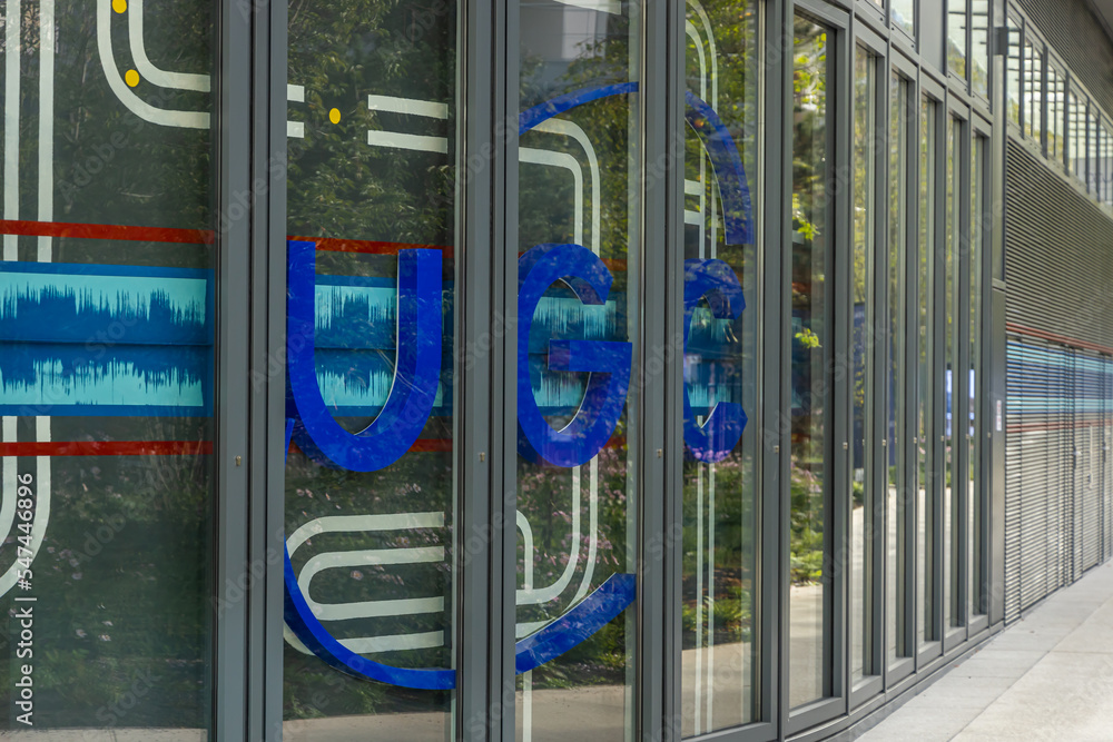 UGC logo at the entrance of a movie theater in Issy-les-Moulineaux ...