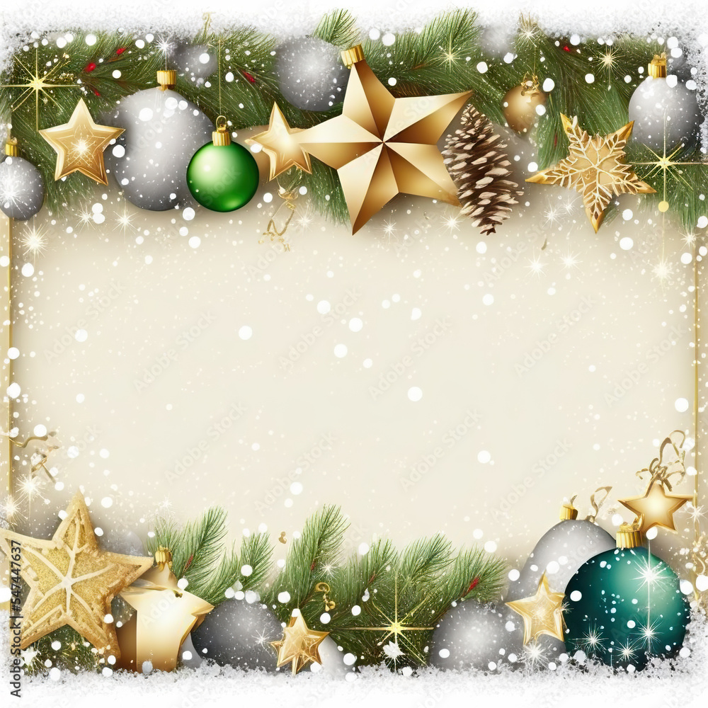 Christmas holiday decorations adorn this background illustration designed for copy text. Digital ...