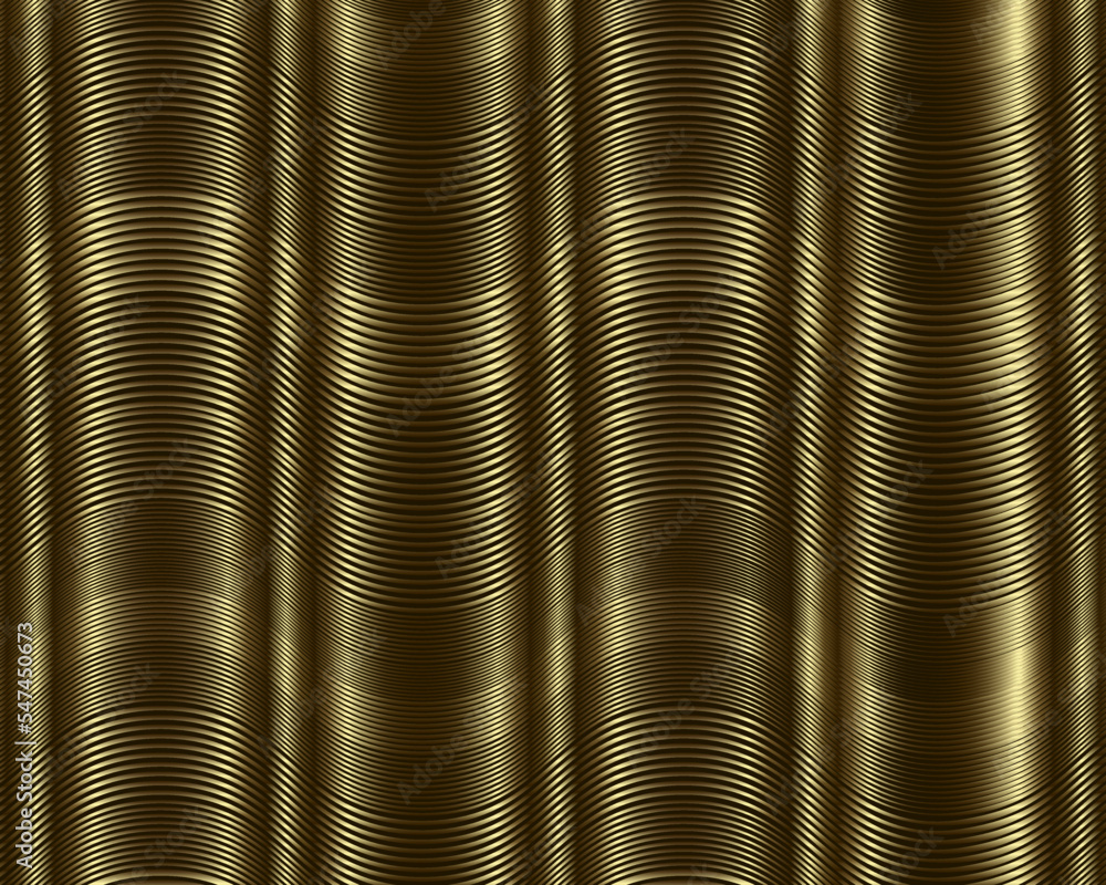 Gold wavy lines 3d textured pattern. Golden waves surface background ...