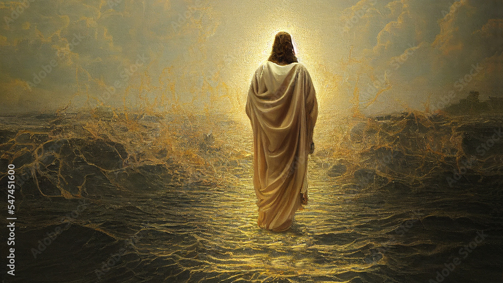 Jesus Christ walking on water Stock Illustration | Adobe Stock