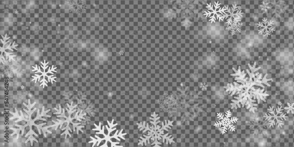 Beautiful falling snow flakes design. Snowstorm fleck freeze granules ...