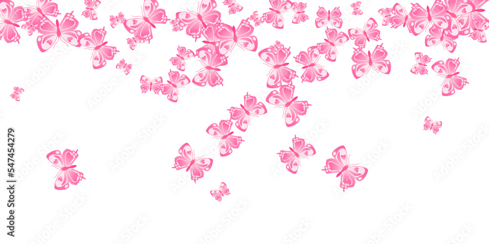 Exotic pink butterflies cartoon vector wallpaper. Summer vivid insects ...