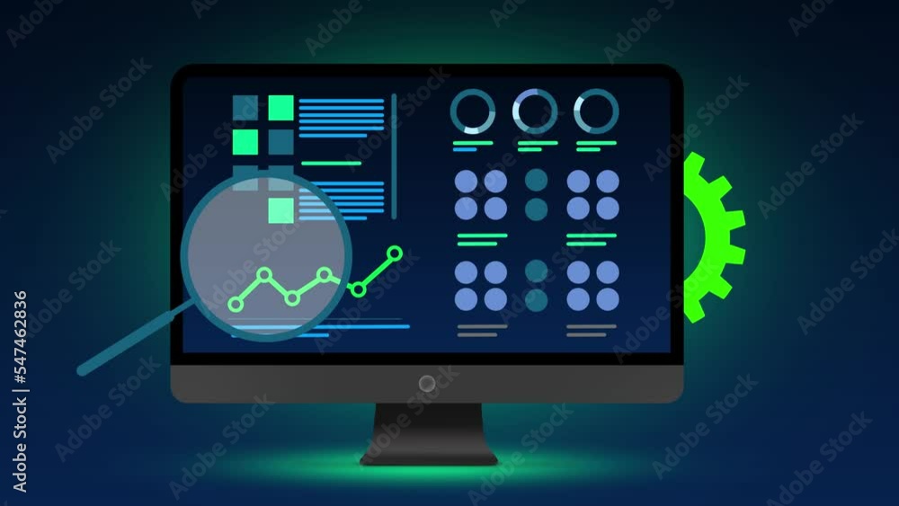 Digital data infographic on computer Screen. Interface Design of ...