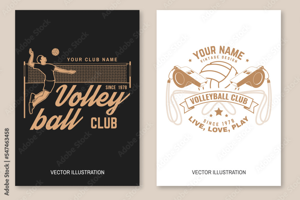 Set of volleyball club flyer, brochure, banner, poster. Vector. For ...
