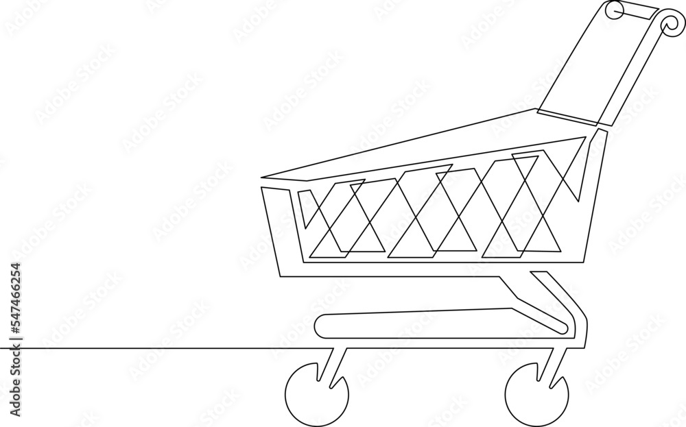 Shopping cart for groceries in the store. Continuous line drawing ...
