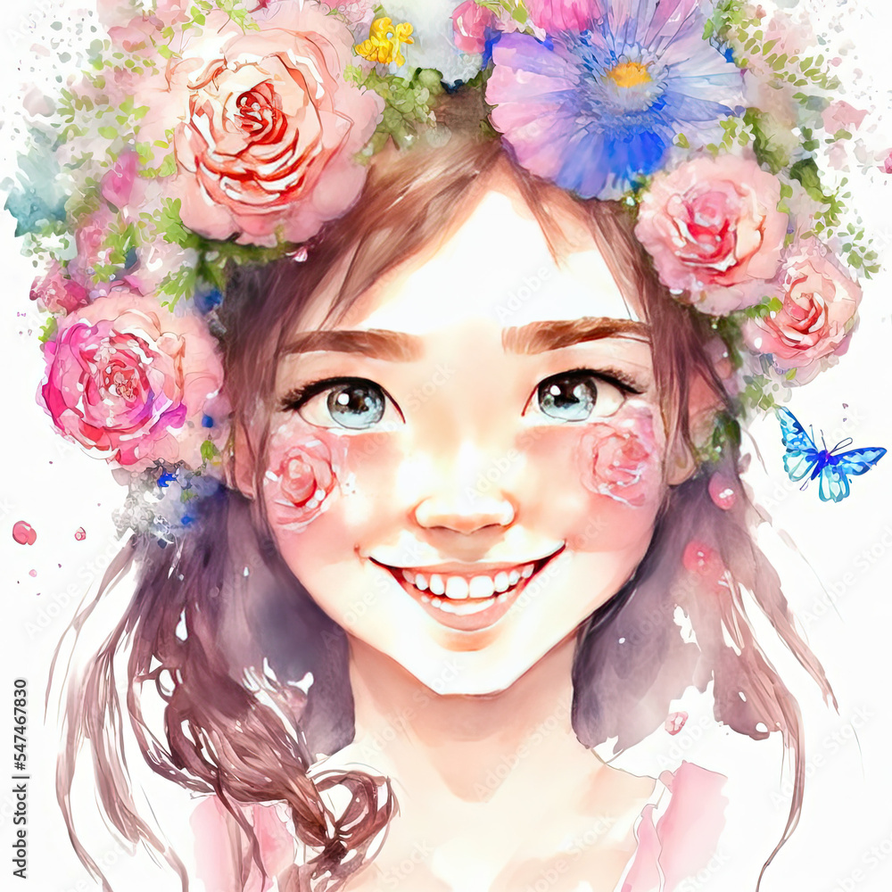 Adorable little girl, watercolor, vector, splash of color, animated ...