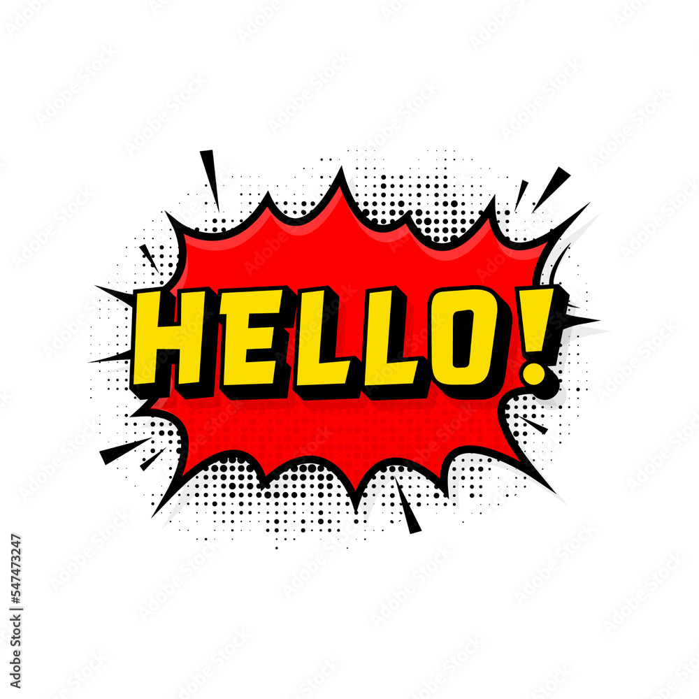Hello in vintage style. Cartoon style vector. Pop art. Vector text. Wow ...