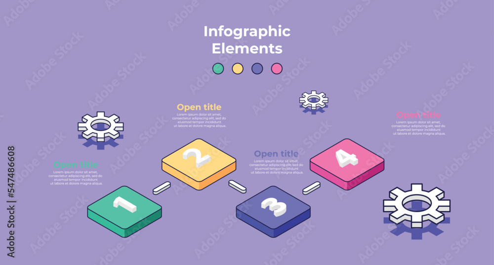 Business process chart infographics with 4 step cubes. Isometric ...