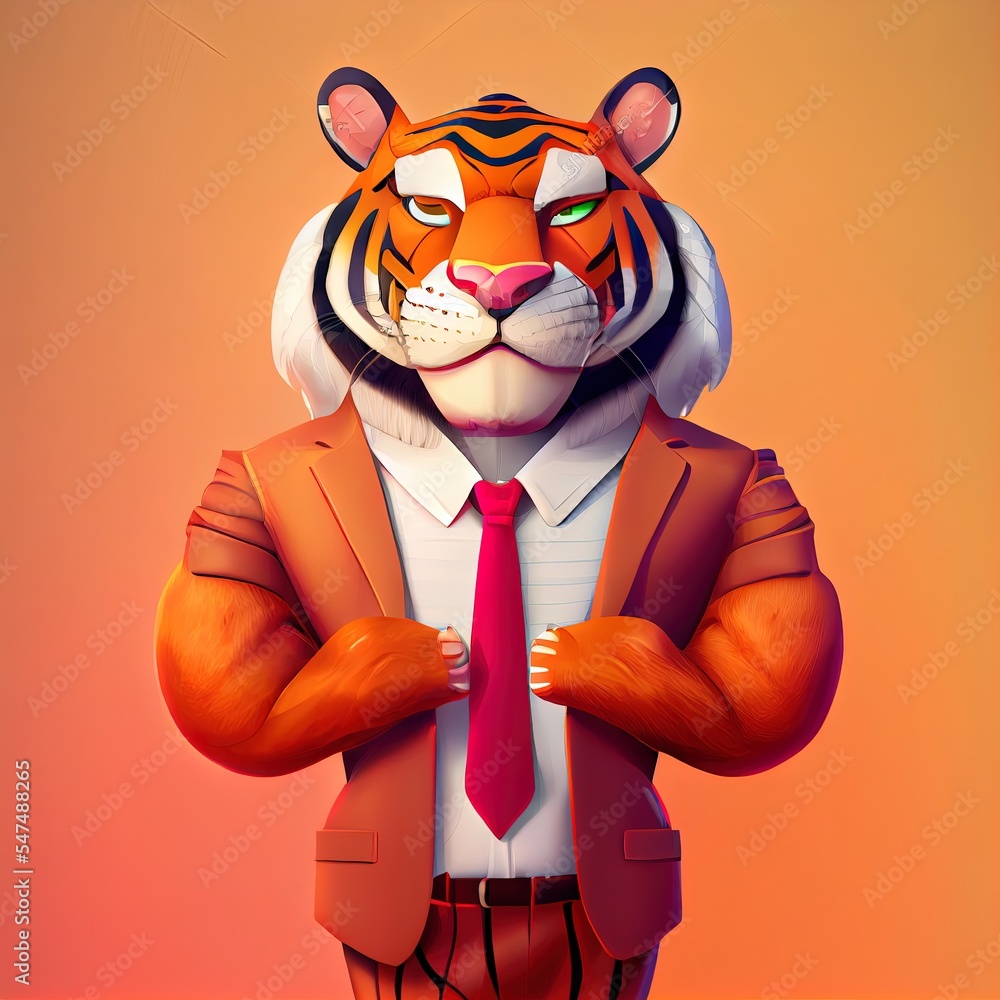 Portrait of muscular tiger standing in proud pose. Dapper, elegant ...