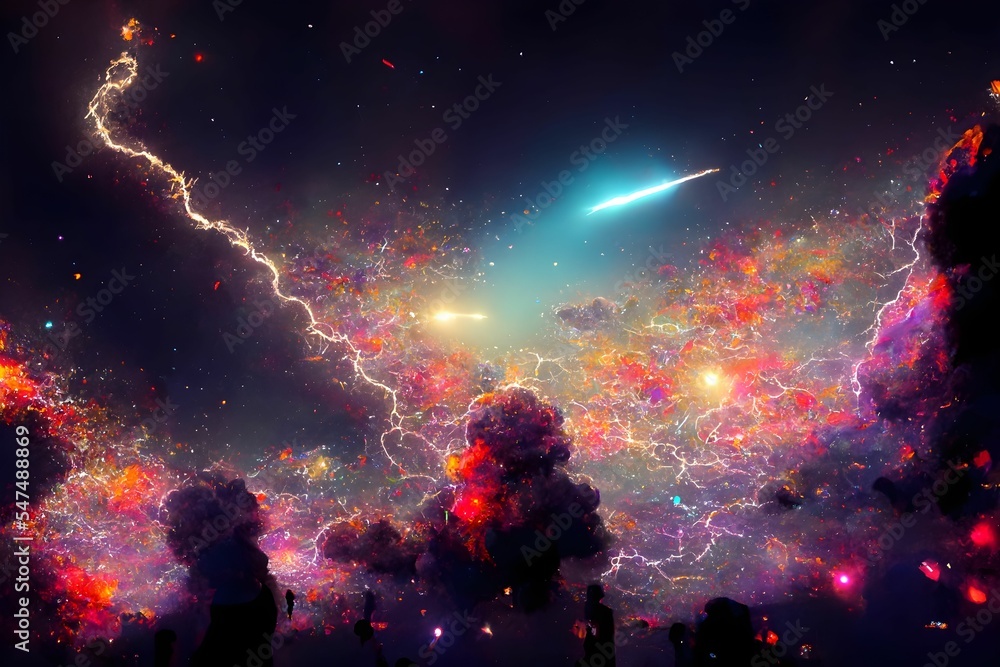 AI-generated sci-fi illustration of colorful cosmic nebulas with ...