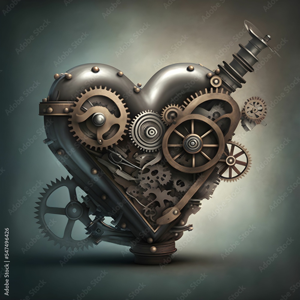 Illustrated design of a mechanical machine shaped like a heart Stock ...