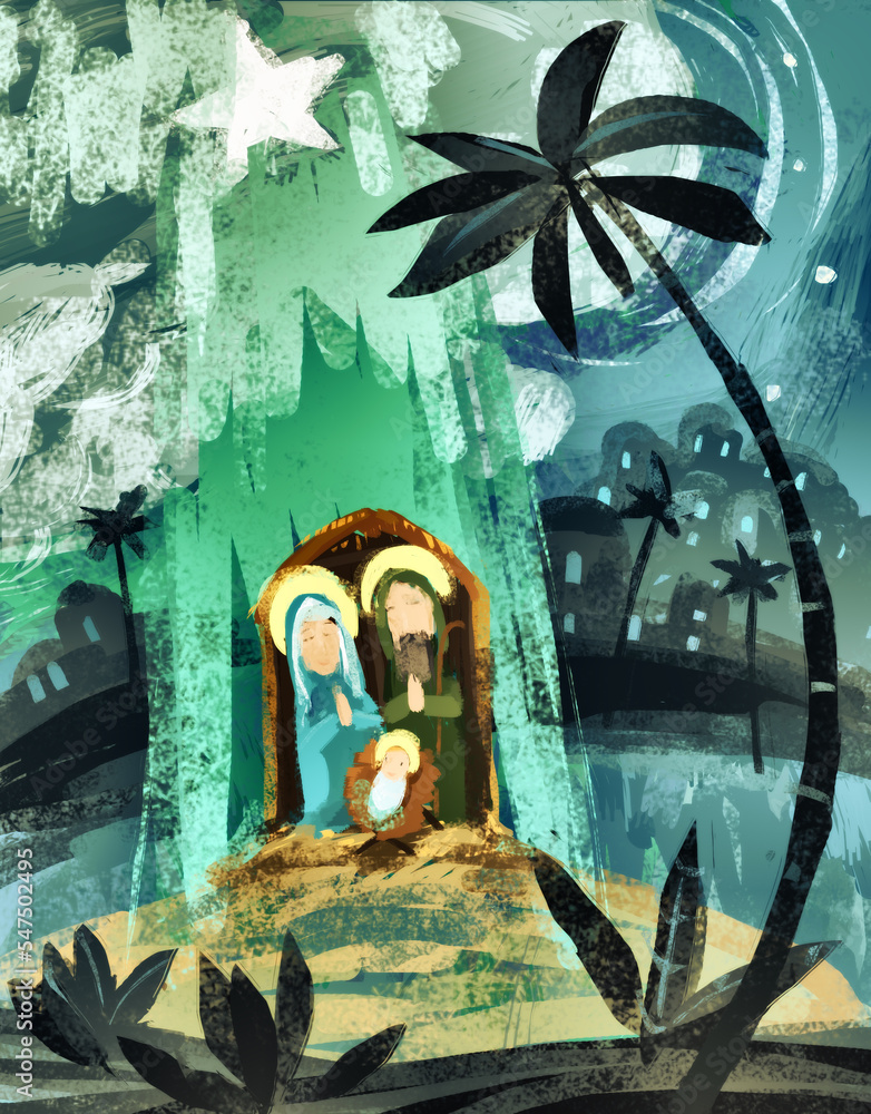 cartoon illustration of the holy family traditional scene Stock ...