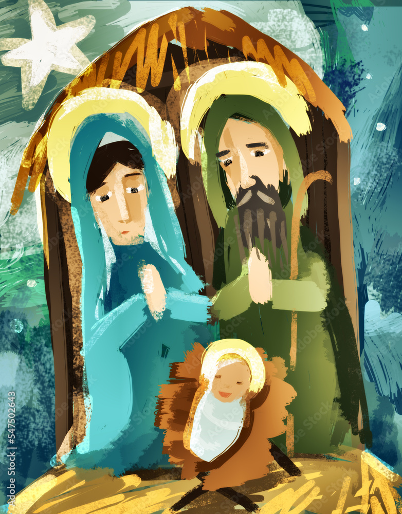 cartoon illustration of the holy family traditional scene Stock ...