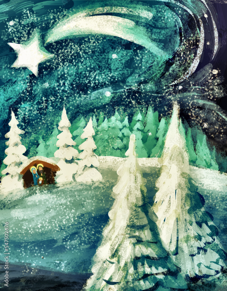 cartoon illustration of the holy family traditional scene Stock ...