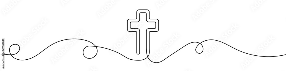 Christian cross in continuous line drawing style. Line art of christian ...