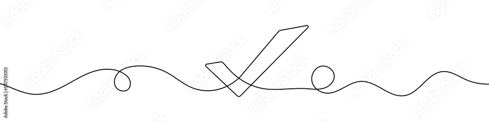 Check mark in continuous line drawing style. Line art of the approved ...