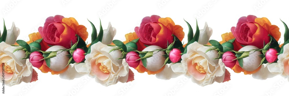 Seamless floral border on white background. . Seamless repeat pattern ...