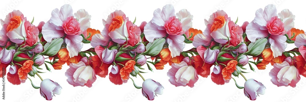 Seamless floral border on transparent background. . Seamless repeat ...
