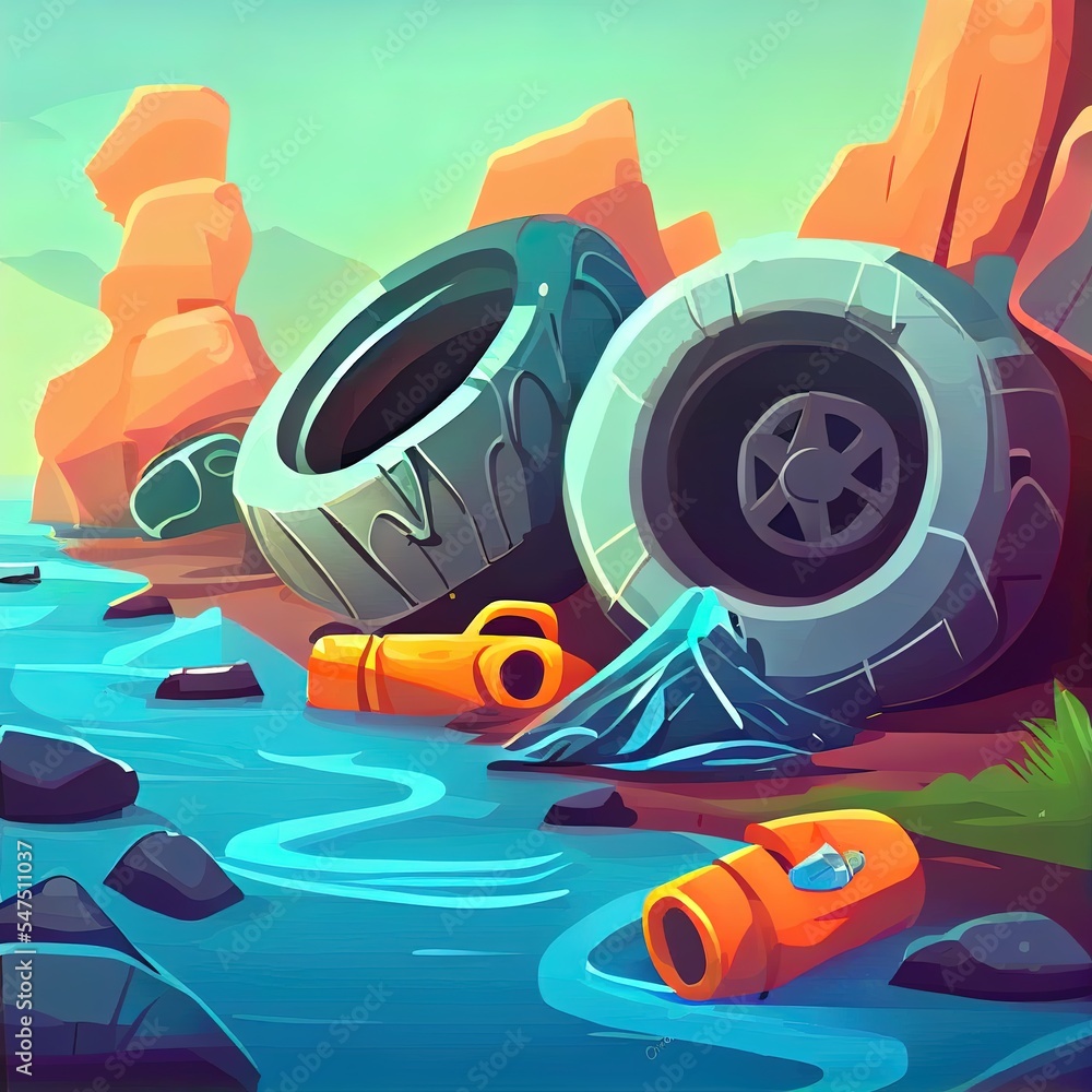 Plastic trash waste pollution floating in dirty ocean sea or river ...