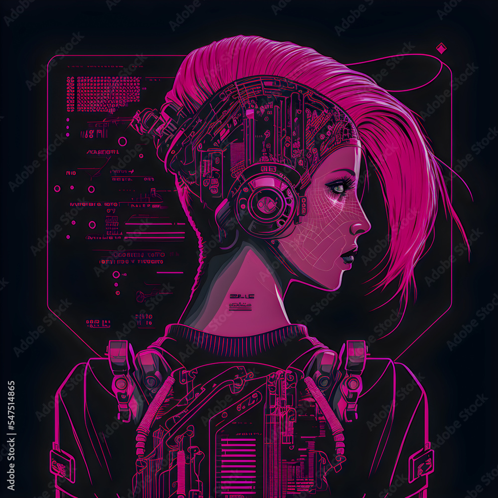 Cyberpunk woman, schematic, project engineering style Generative AI ...