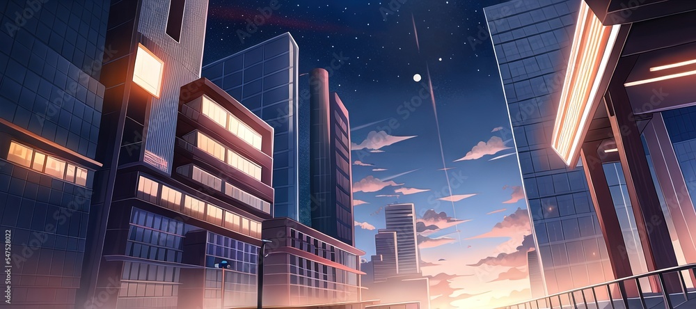 Art for anime series. Cyber City. Sunset. Cloud. AI generated art ...