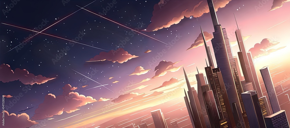 Art for anime series. Cyber City. Sunset. Cloud. AI generated art ...