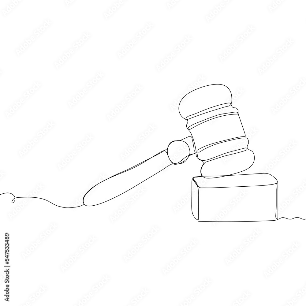 Single line line drawing of judge's hammer vector illustration. Auction ...