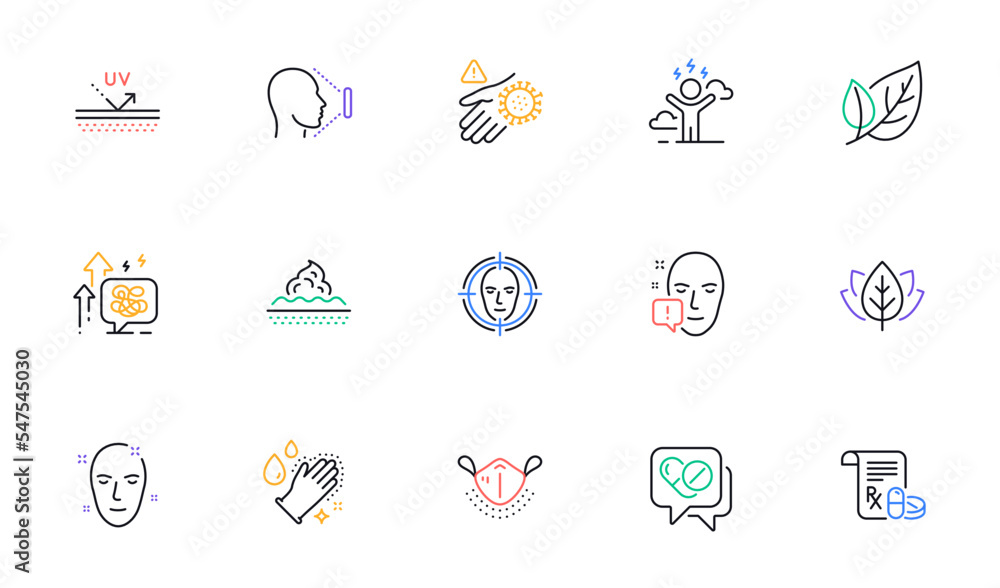 Organic tested, Difficult stress and Face attention line icons for ...