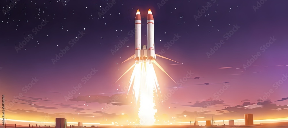Art for anime series. Spaceship. Sunset. Cloud. Launch. AI generated ...