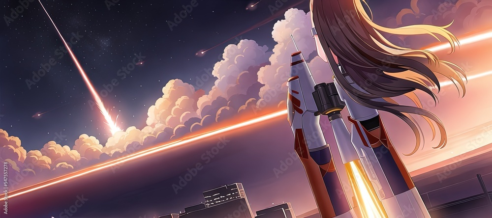 Art for anime series. Spaceship. Sunset. Cloud. Launch. AI generated ...