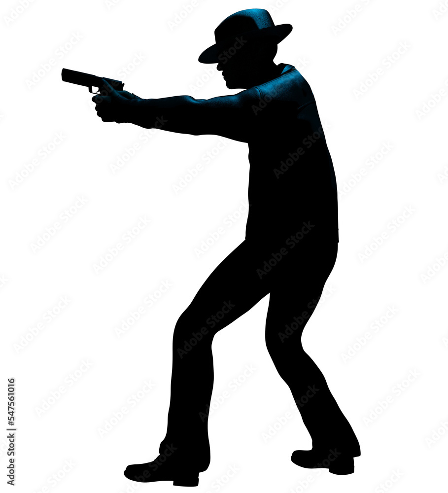 Png 3d render illustration of male detective or mobster with gun ...