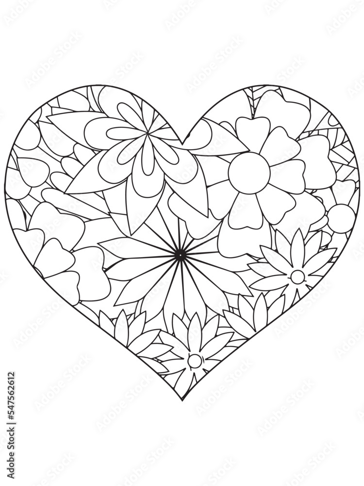 flower coloring page and Heart-Coloring-Pages for adults and kids ...