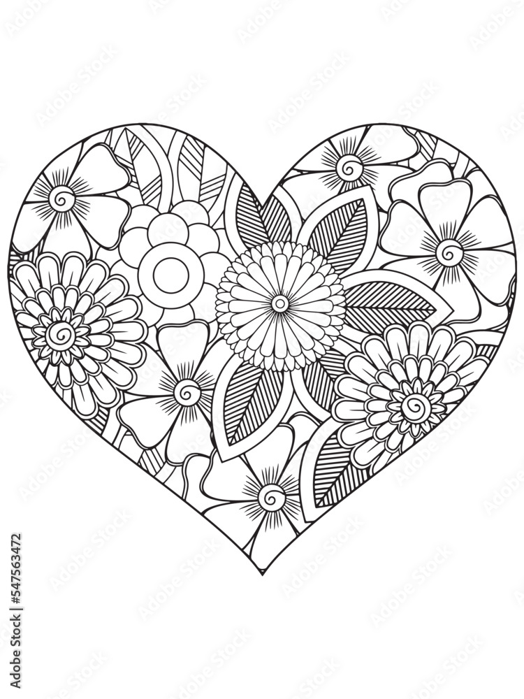 flower coloring page and Heart-Coloring-Pages for adults and kids ...