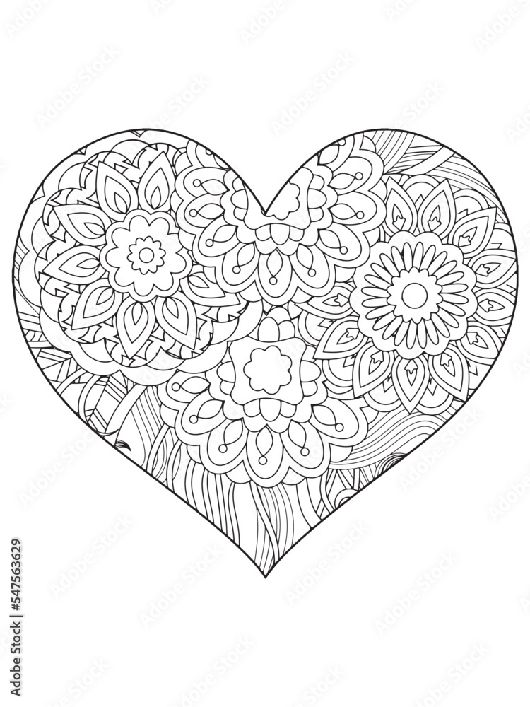 flower coloring page and Heart-Coloring-Pages for adults and kids ...
